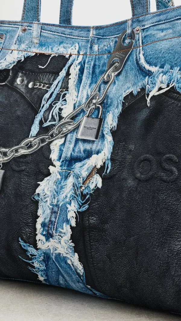 Acne Studios Trompe-L'œIl Denim Print Tote Bag - Mid Blue